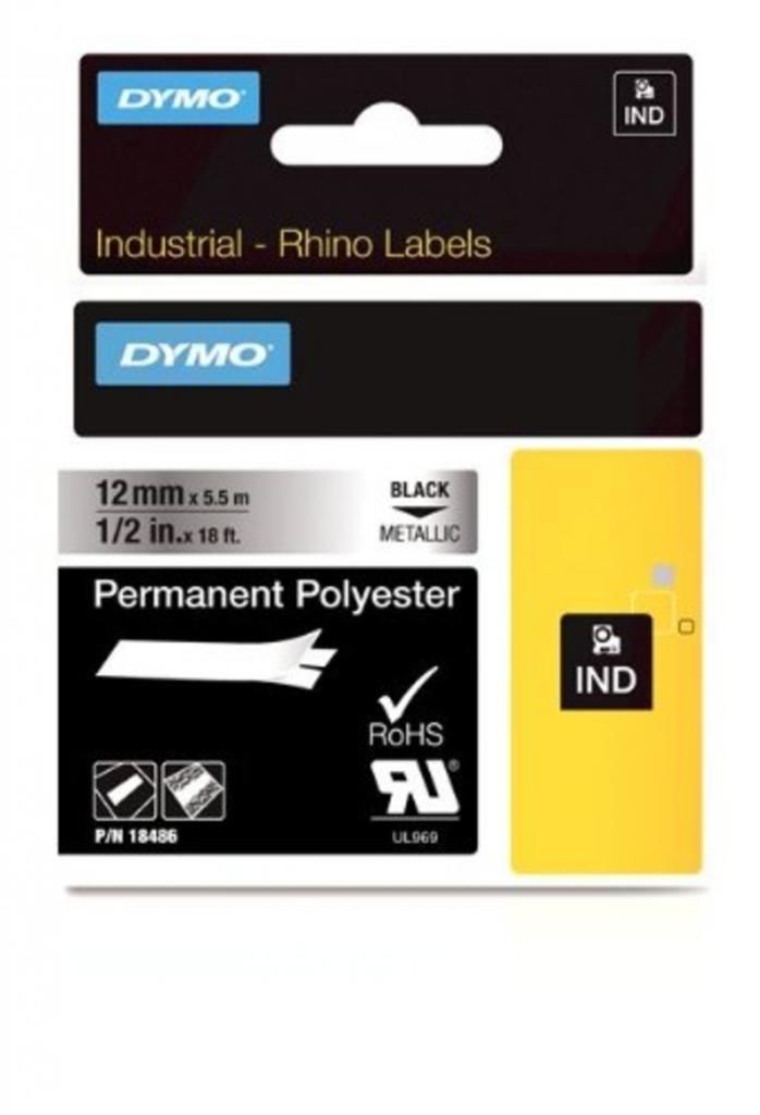 DYMO 18486 RhinoPro Permanent Tape 1/2" Black/Silver - Authorized Dymo ...