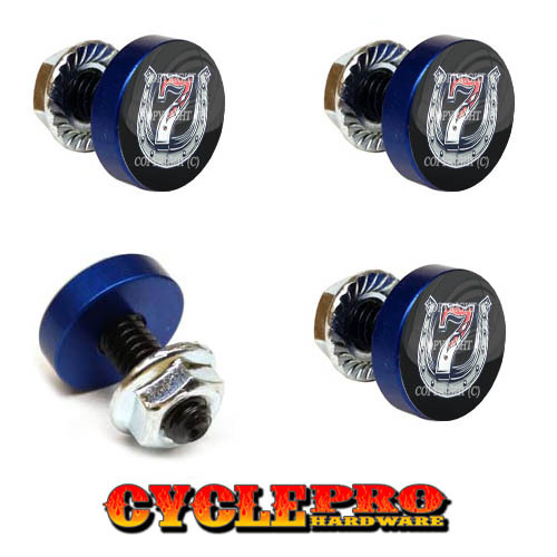 4 Vivid Blue Billet License Plate Frame Tag Bolts - LUCKY 7 SHOE - 043 ...