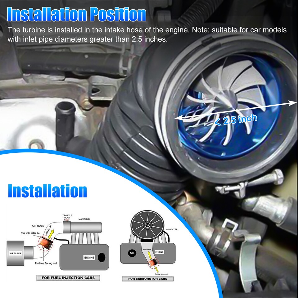 Universal 2.5in Turbo Cold Air Intake Hose Single Fan Turbonator Fuel ...