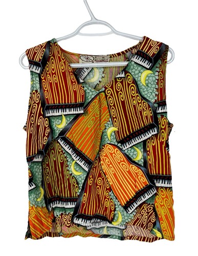 Bayou Wear New Orleans Jazz Fest Multicolor Keyboard Printed Rayon Tank ...