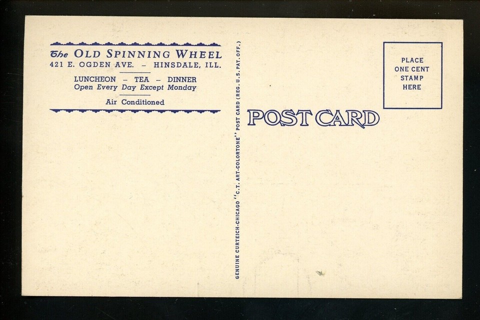 Restaurant postcard Illinois IL Chicago, Old Spinning Wheel linen Curt ...