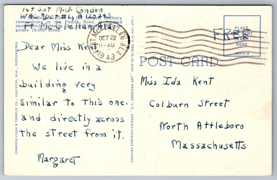 Postcard Post Hospital, Ft McClellan, Anniston, Alabama 1943 N104 | eBay