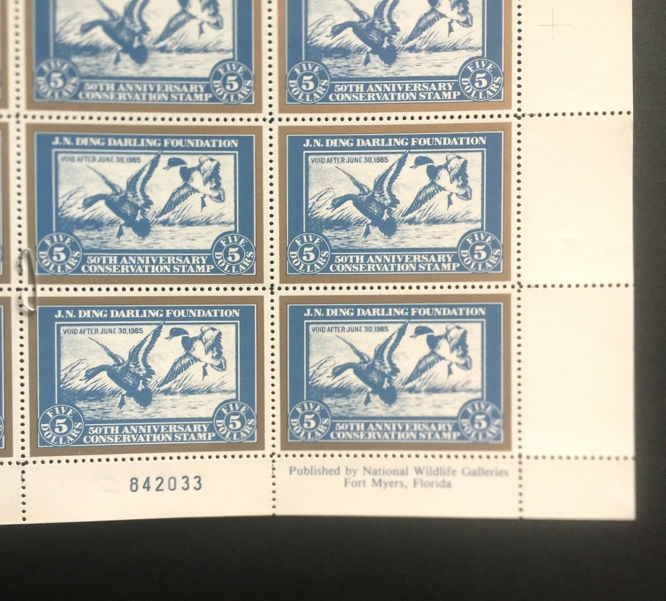 DDF-1G (RW1 50th Anniversary) Ding Darling Duck Stamp-RARE GOLD Pane 30 ...