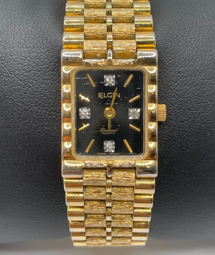 Elgin Womens Watch EM116-017 Vintage Quartz Analog Gold Tone Case Band ...