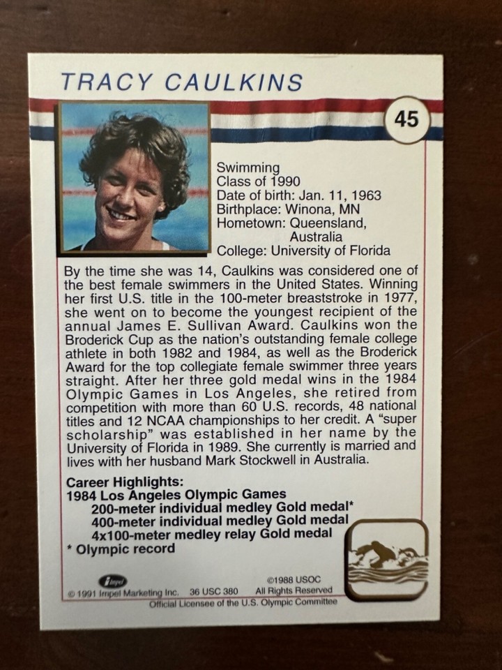 STUNNING ORIGINAL AUTOGRAPH TRACY CAULKINS #45 SWIMMING HOF US OLYMPIC ...