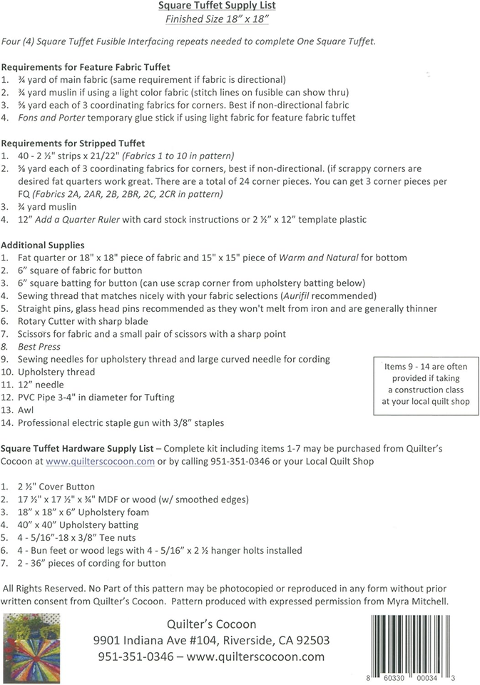 Square Tuffet Pattern with Fusible Interfacing | eBay