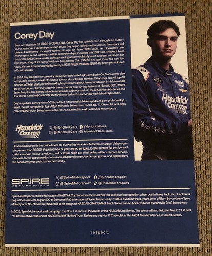 Nascar Truck Driver #7 Corey Day Hendrick Cars Autographed 2025 ...