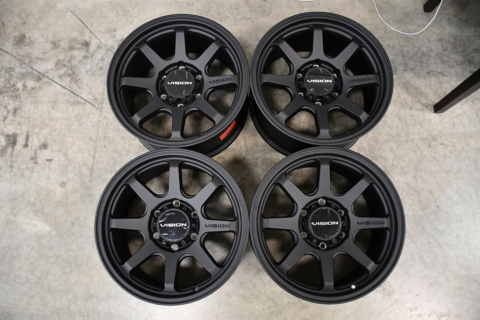 Set 4 16" Vision Off-Road 351 Flow Satin Black Wheels 16x8 8x6.5 Truck ...