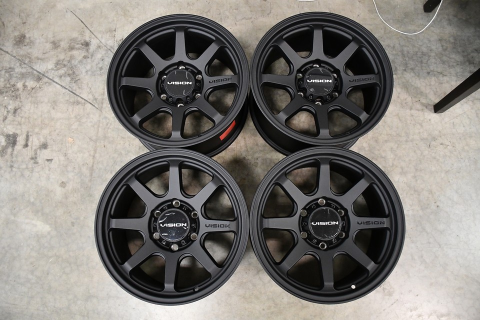 Set 4 16" Vision Off-Road 351 Flow Satin Black Wheels 16x8 8x6.5 Truck ...