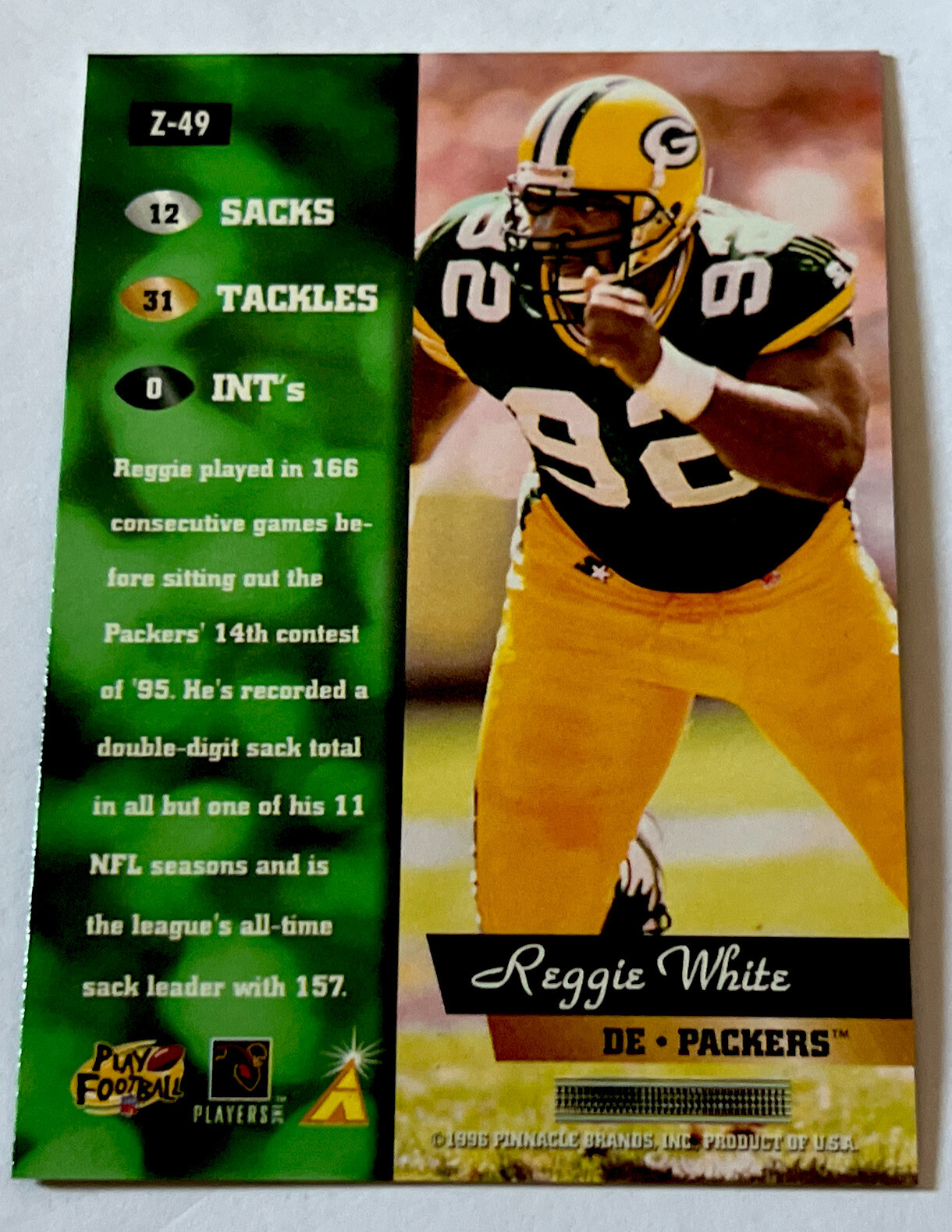 REGGIE WHITE 1996 Pinnacle Zenith #Z-49 Green Bay Packers NFL HOF ☝️ | eBay