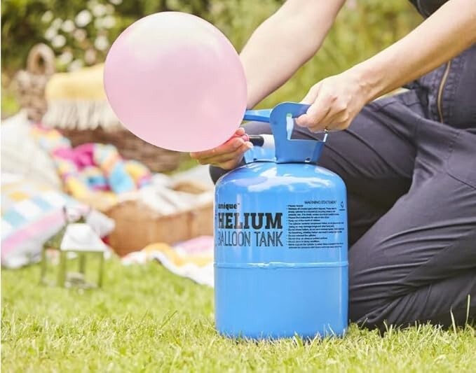 Large helium balloon canister with 12 Pink & Blue balloon, 3 Weights ...
