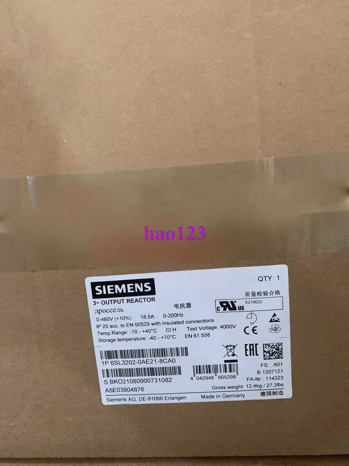 New Siemens Output Reactor 6SL3202-0AE21-8CA0 By (DHL/FedEx) Shipping ...