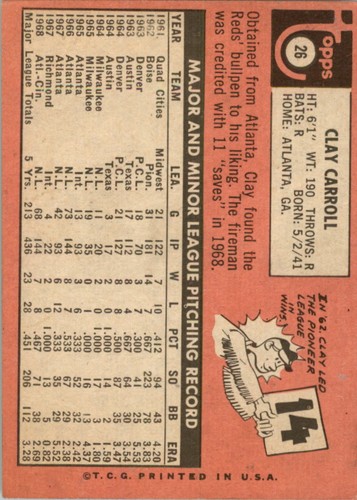 1969 Topps #26 Clay Carroll - VG-EX | eBay