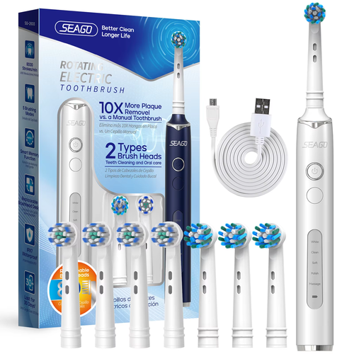 Rotating Electric Rechargeable Toothbrush Teeth Cleaning with 8 Brush ...