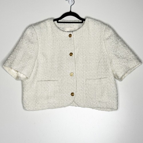 New Abercrombie Fitch Collarless Tweed Boucle Crop Blazer Jacket Womens ...