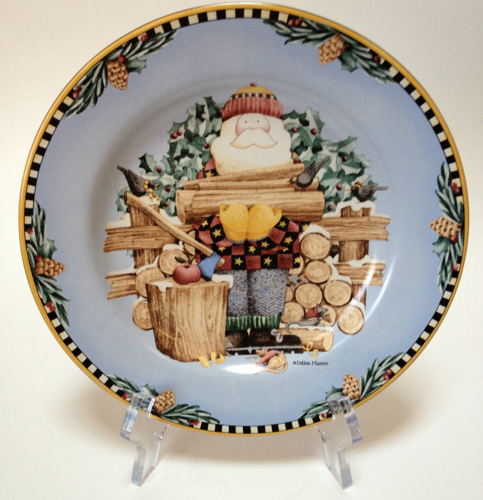 Sakura Debbie Mumm Woodland Santa Plate Salad Dessert Holiday Xmas 8 ...