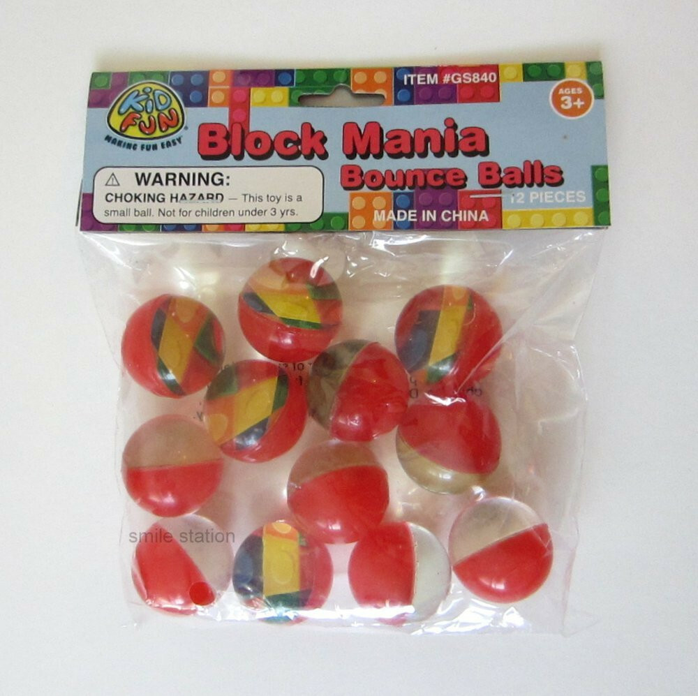 12 Building Blocks Bricks Rubber Bouncy Ball 32mm Bday Party Goody Bag ...
