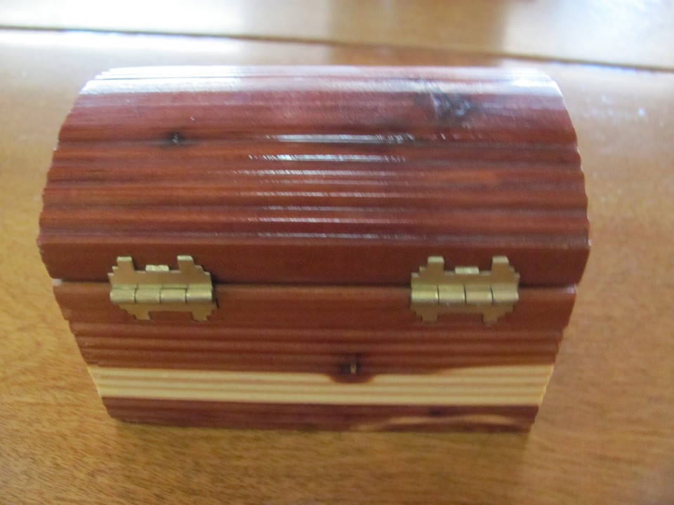 Solid Cedar Wood Treasure Chest Style Trinket Box | eBay
