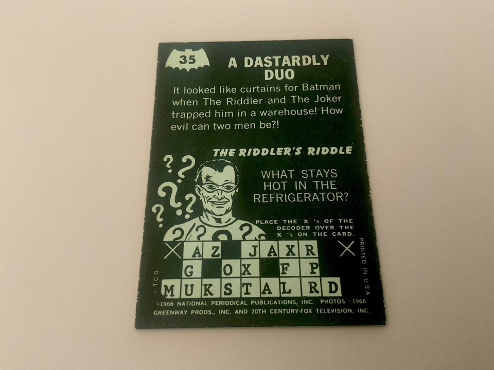 1966 Topps Batman Riddler Back Card # 35 A DASTARDLY DUO - NEAR MINT ...