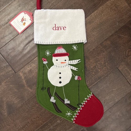 NWT Pottery Barn Kid Nordic Snowman Wool Green Christmas Stocking Mono ...