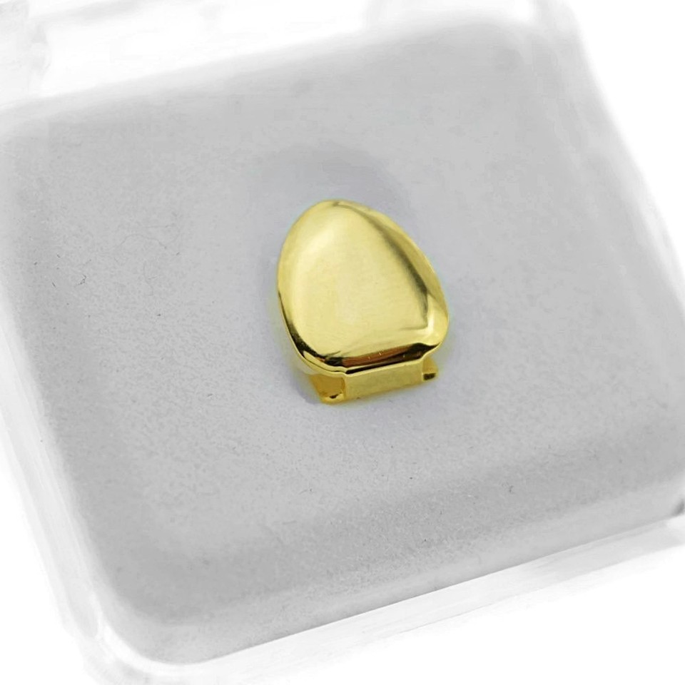 14k Gold Plated Single Cap Grillz Plain K9 Canine Teeth One Top Premade ...