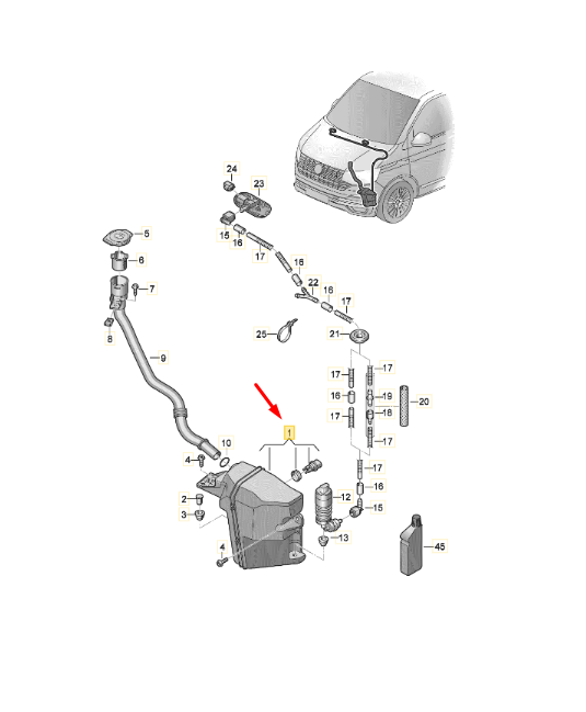 NEW GENUINE VOLKSWAGEN TRANSPORTER T6 T6.1 WINDSCREEN WASHER TANK ...