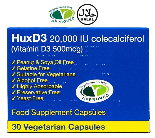Capsules de vitamine D 20000iu HuxD3 Max haute résistance halal casher ...
