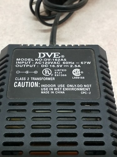 DVE Model DV-162A5 AC Power Adapter 16.5 Volts @ 2.5 Amps Vintage | eBay