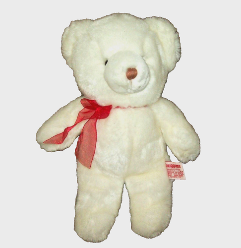 Russ Berrie SNUGGUMS Teddy Bear Soft White Plush 12in Red Nylon Bow ...