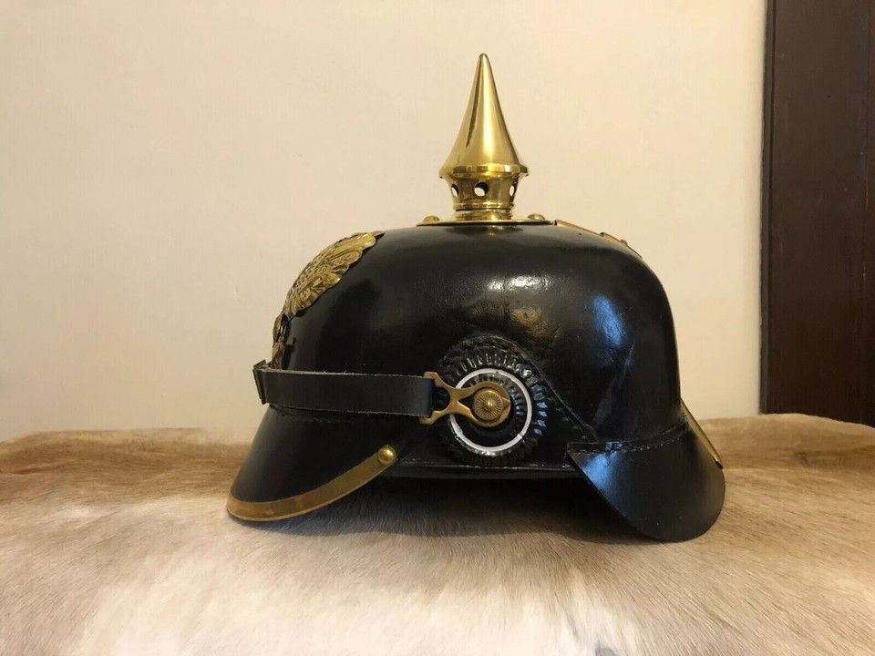 Prussian Spiked WWI Replica Leather Helmet German Pickelhaube Helmet ...