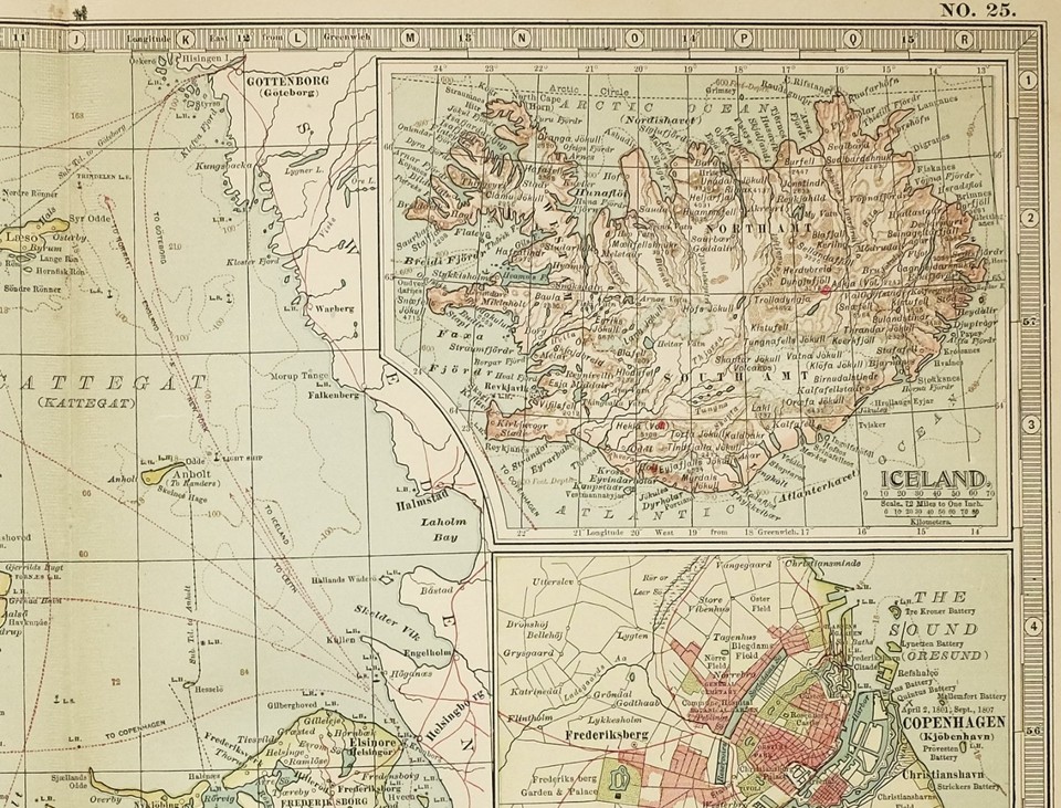 1903 ANTIQUE MAP DENMARK FAROE ISLANDS ICELAND COPENHAGEN PLAN ZEALAND ...