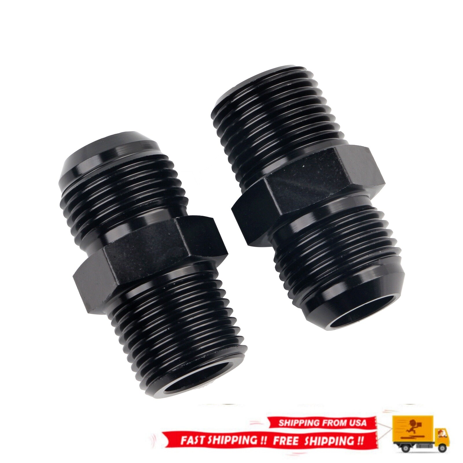 Black 2Pc 10AN To 1/2 NPT Adapter Straight Pipe Thread To 10 AN Flare ...
