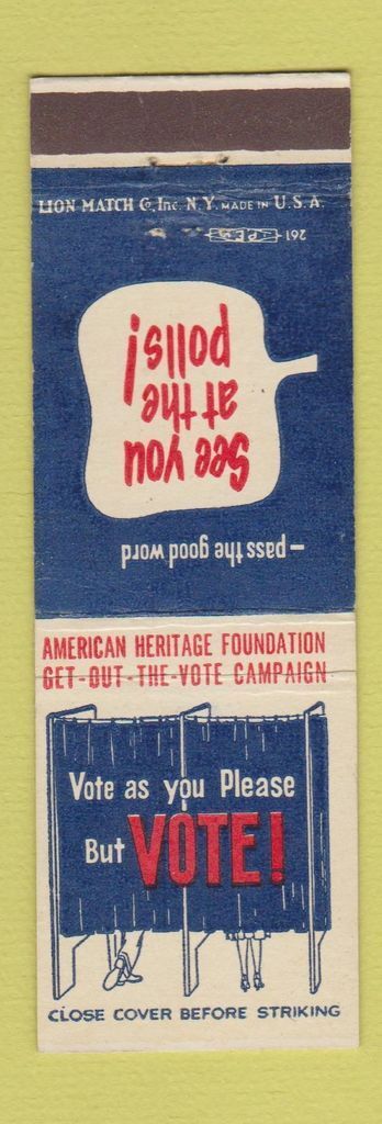 Matchbook Cover - American Heritage Foundation Get Out the Vote | eBay