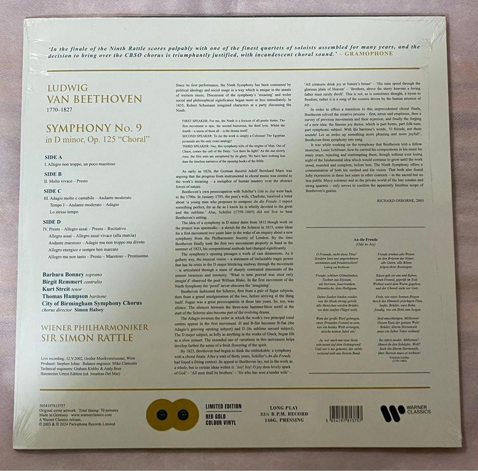 Symphony No. 9 Simon Rattle Vienna Philharmonic 2-LP Color Vinyl Used ...