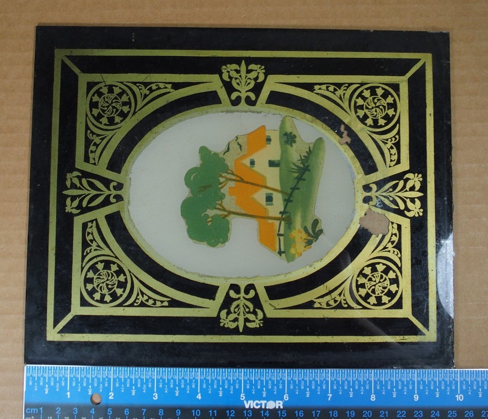 Antique Reverse Painted Glass Clock Door Tablet Country House Scene | eBay