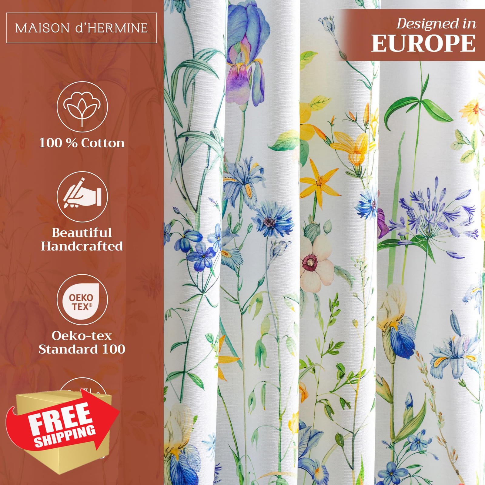 Maison d' Hermine 100% Cotton Curtain Panel 50"x108" Fleurs De Mai ...