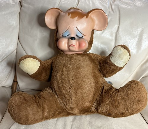 Knickerbocker Pouting Bear Plush Vinyl Rubber Face 1950's VTG 16” | eBay