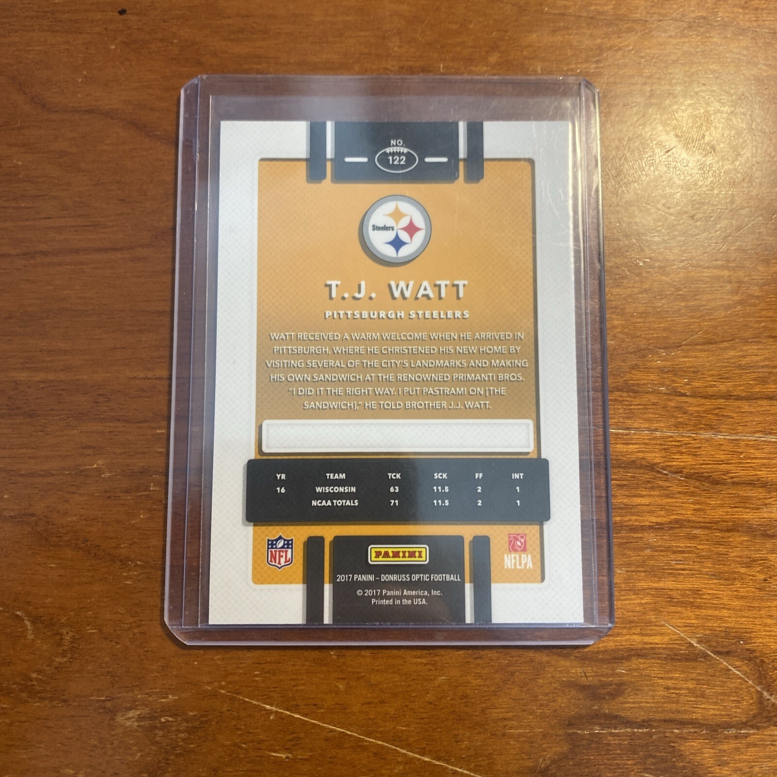 2017 Donruss Optic #122 TJ Watt Rookie Card Pittsburgh Steelers | eBay