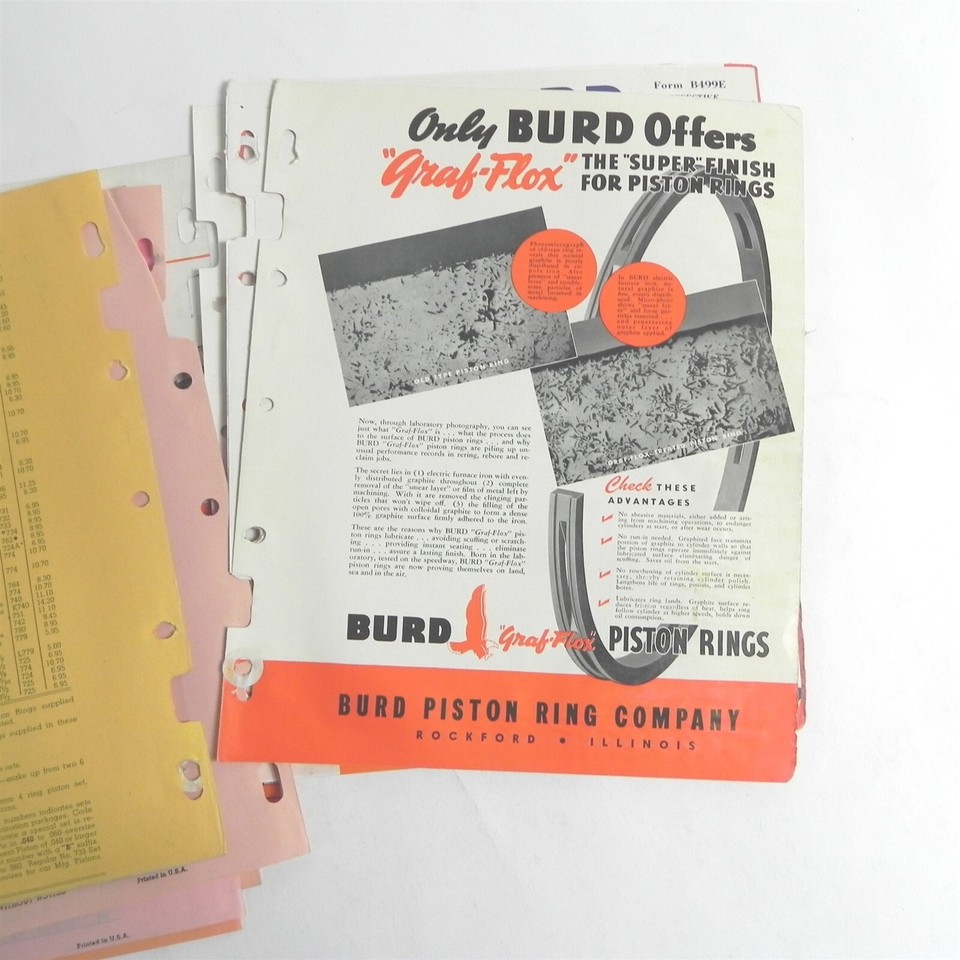 VINTAGE 1944 BURD GRAF FLOX PISTON RINGS CATALOG AND TRADE PRICES LOOSE ...