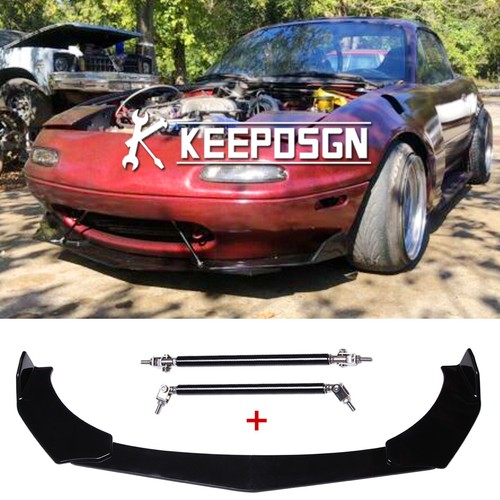 For Mazda MX-5 Miata NA Gloss Front Bumper Lip Splitter Spoiler + 2x ...