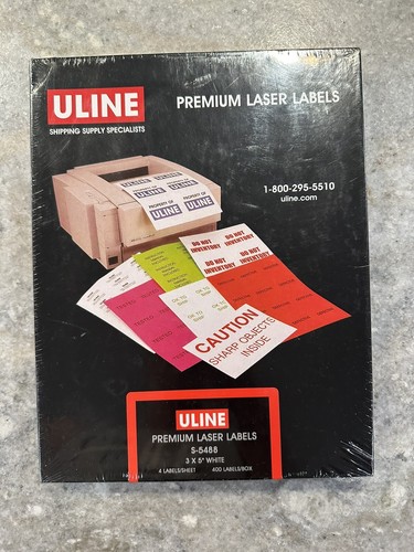 Uline Premium Laser Labels S-5488 White 3”” 4 Labels per Sheet 400 ...