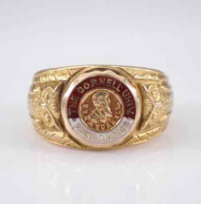 925 Sterling Silver Cornell University Vintage Pinky Ring 14K Yellow ...
