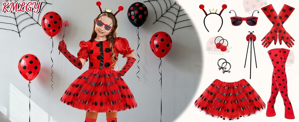 Girls Miraculous Ladybug Costume Ladybird Fancy Dress Halloween Bug ...