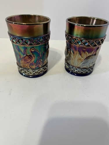 Vintage Dugan Cobalt Blue Carnival Glass Tumbler Stork Rushes Beaded ...