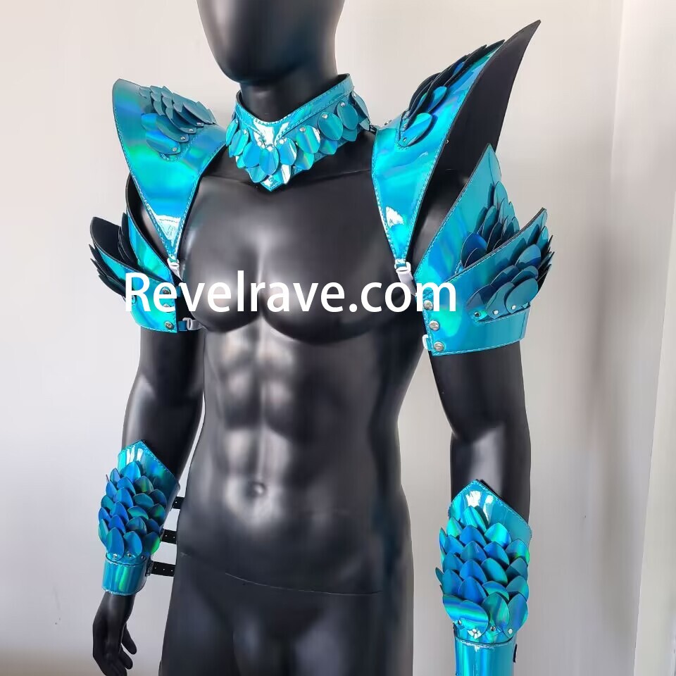 Burning Man Holographic Blue Rave Festival Dragon Scale Armor Costumes ...