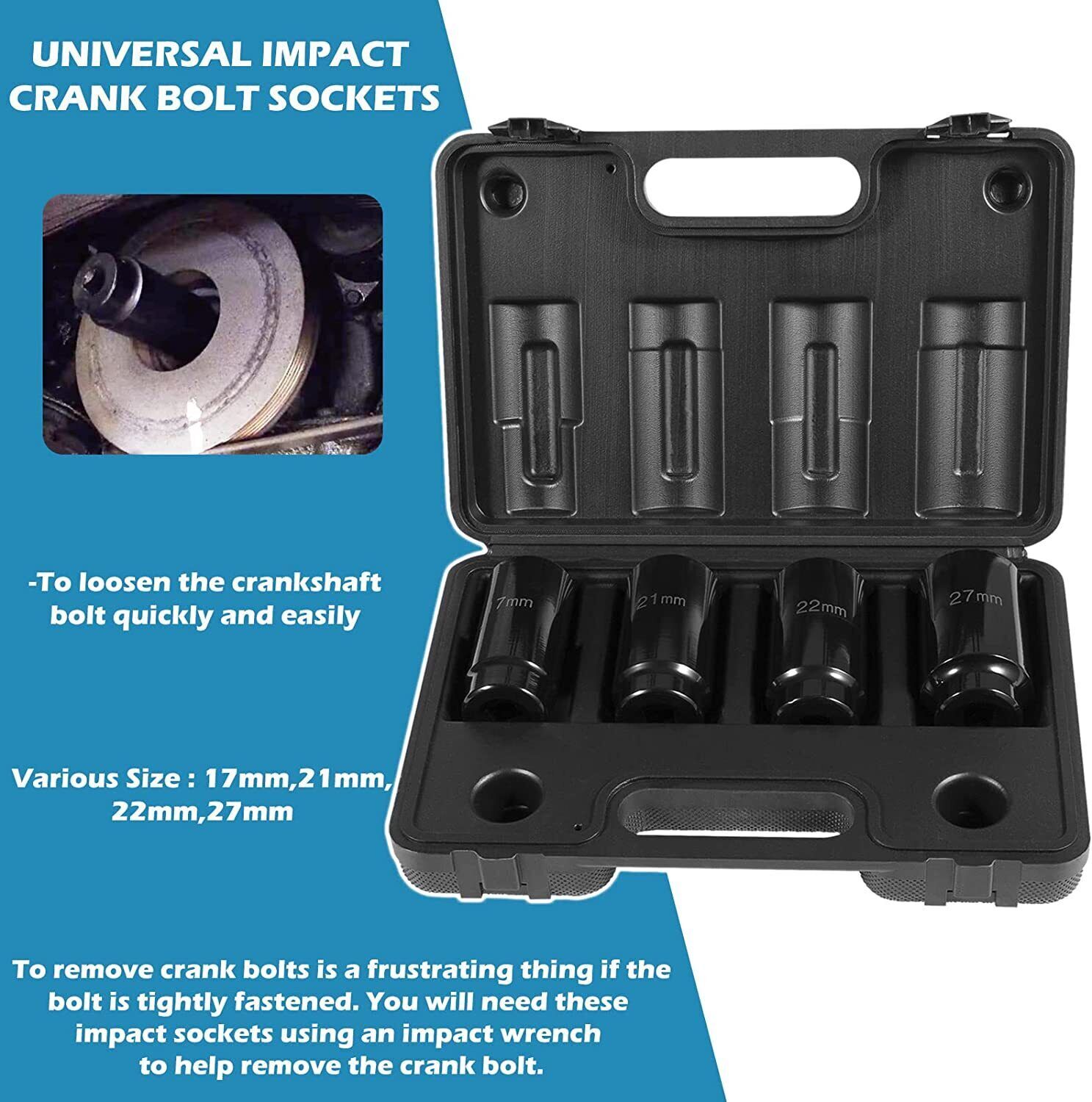 17/21/22/27mm Harmonic Balancer Socket Set 4pcs Crank Bolt Socket Set 1 ...