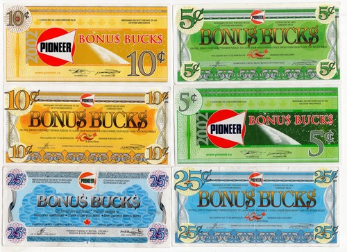 LOT OF 6 PIONEER GAS BONUS BUCKS 5 10 25 BANKNOTES NICE BILLS | eBay