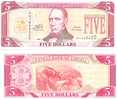 Liberia 5 DOLLARS P-26 2009 UNC World Currency Liberian Money BANK NOTE ...