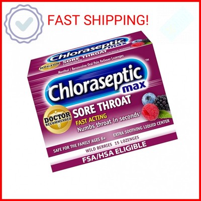 Chloraseptic Max Strength Sore Throat Lozenges, Wild Berries, 15 Count ...