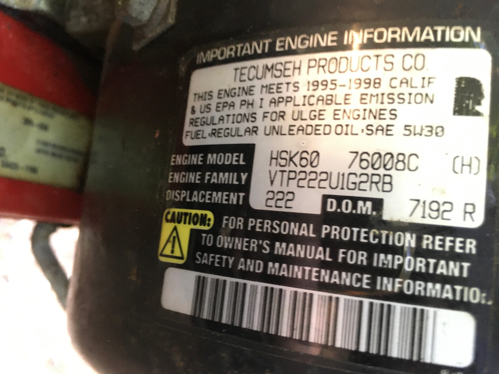 Tecumseh HSK60 6 HP Single Shaft Engine w/electric start! | eBay